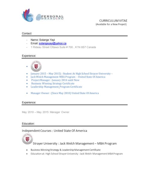 CV (english) -CURRICULUM VITAE SOLANGE YAYI - English Version | PDF