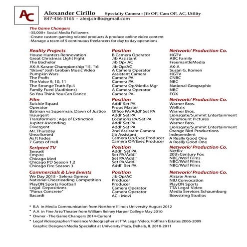 Alex Cirillo resume Camera 2016 | PDF