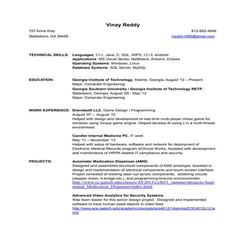 Vinay Reddy resume | PDF