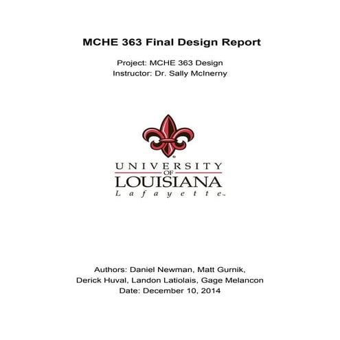 MCHE 363 - Engineering Design final report | PDF