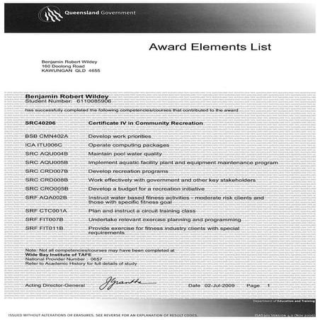 Certificate IV in Community Recreation SRC40206 TAFE Transcript P1.1 | PDF