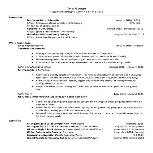 Tyler George (TJ) Resume** | DOCX | Business | Business and Finance