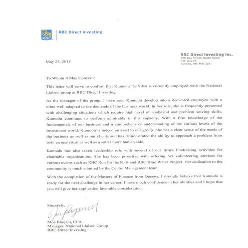 Reference letter- RBC DI | PDF