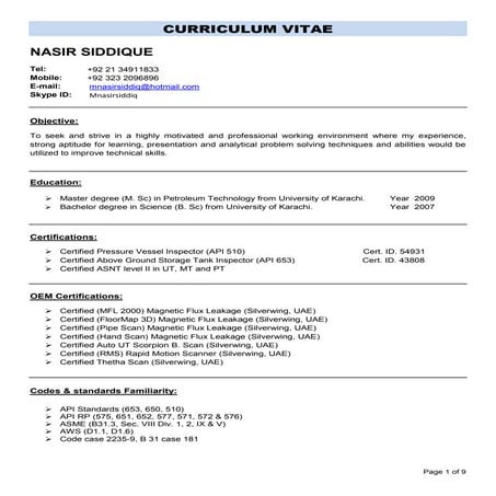 Nasir Siddique Curriculum Vitae TM | PDF