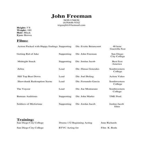 John Freeman Acting Resume | PDF