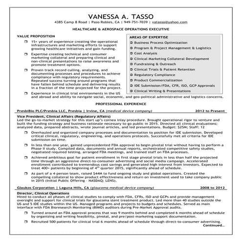 Tasso, Vanessa, resume, 6-15 | PDF | Pharmaceutical Industry | Industries