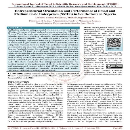 Entrepreneurial Orientation and Performance of Small and Medium Scale Enterprises SMES in South ...