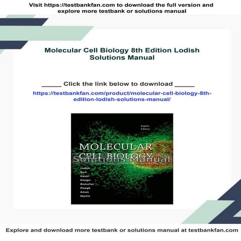 Molecular Cell Biology 8th Edition Lodish Solutions Manual | PDF