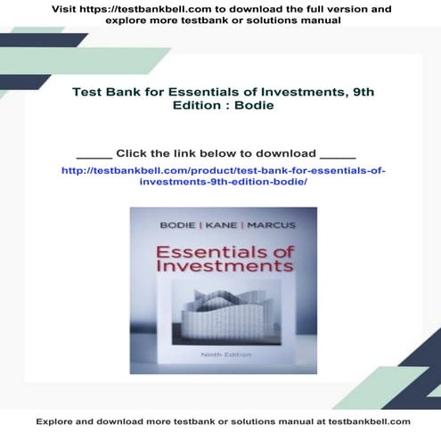 Test Bank for Essentials of Investments, 9th Edition : Bodie | PDF