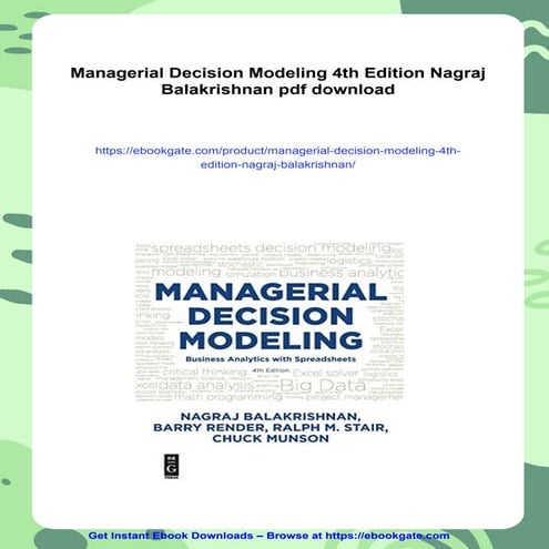 Managerial Decision Modeling 4th Edition Nagraj Balakrishnan | PDF