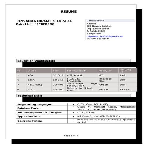 Resume_Priyanka | DOC | Computer Software and Applications | Computing