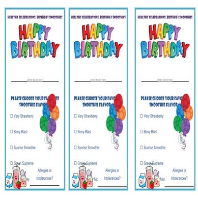 Birthday Smoothies- inpatient menu