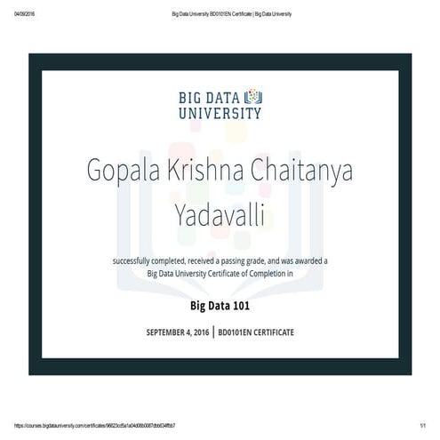 Big Data University DS0101EN Certificate _ Big Data University | PDF