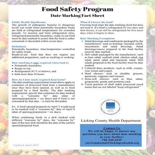 Date_Marking_Food_Safety_Fact_Sheet | PDF | Cooking | Food & Drink