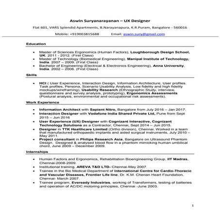 Aswin_Suryanarayanan_CV_UX | PDF | Web Development | Internet