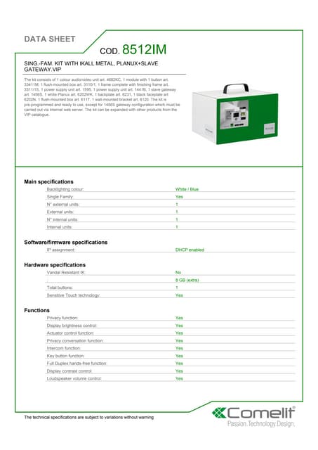 Comelit 6402E Data Sheet | PDF