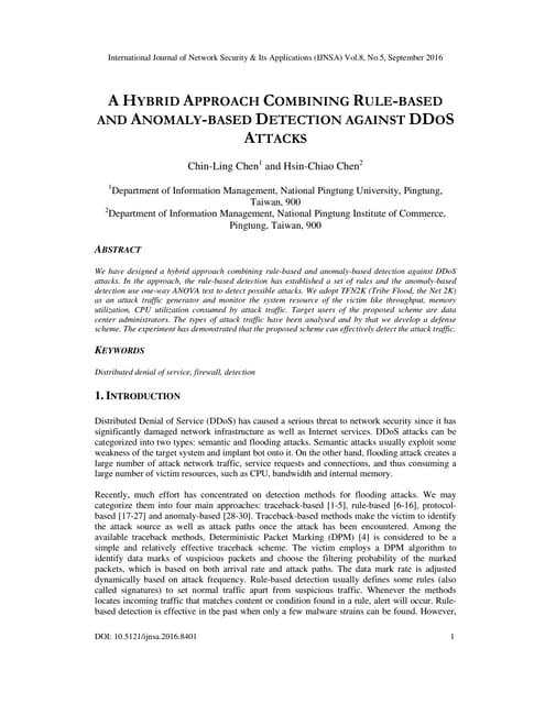 A Hybrid Approach Combining Rule Based And Anomaly Based Detection Against Ddos Attacks Pdf