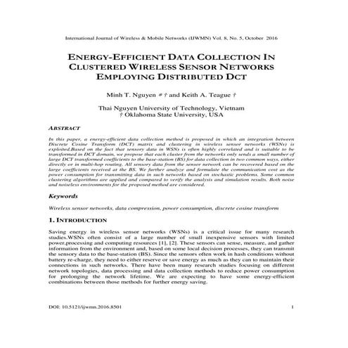 Energy Efficient Data Collection In Clustered Wireless Sensor Networks Employing Distributed Dct