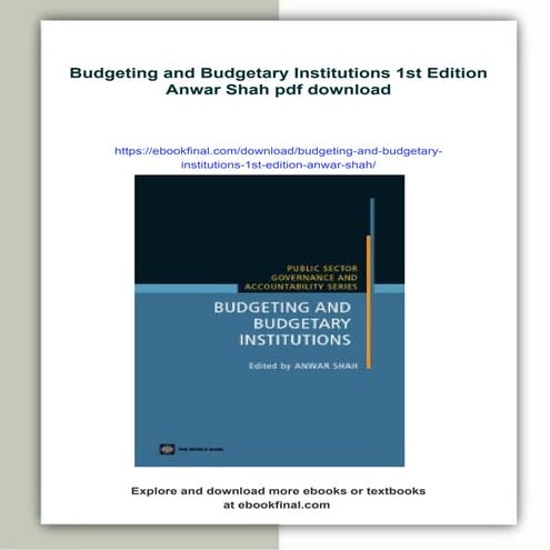 Budgeting and Budgetary Institutions 1st Edition Anwar Shah | PDF