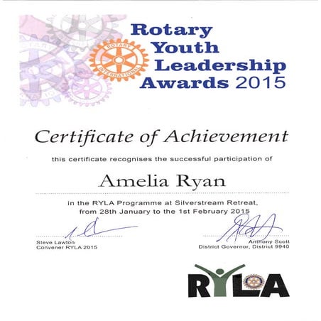 Certificate of Achievement - RYLA 2015 | PDF