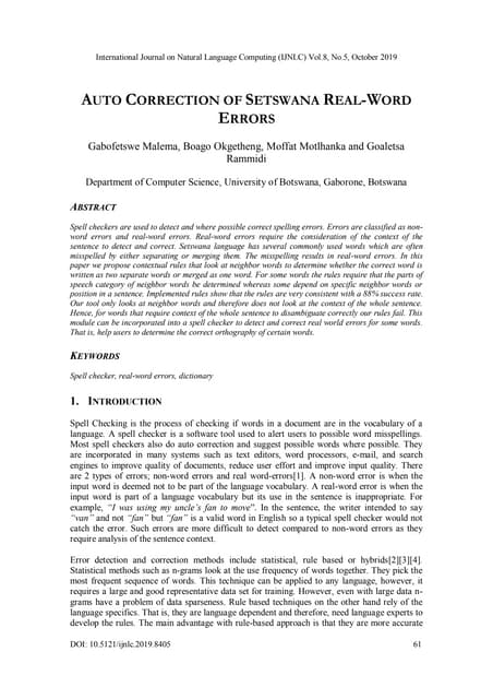 Auto Correction Of Setswana Real Word Errors Pdf