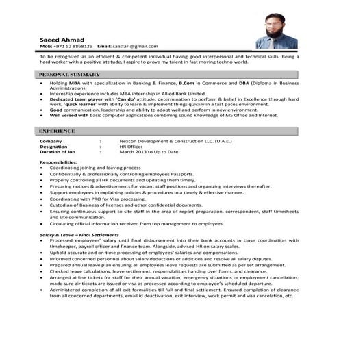 Saeed Ahmad HR CV | PDF