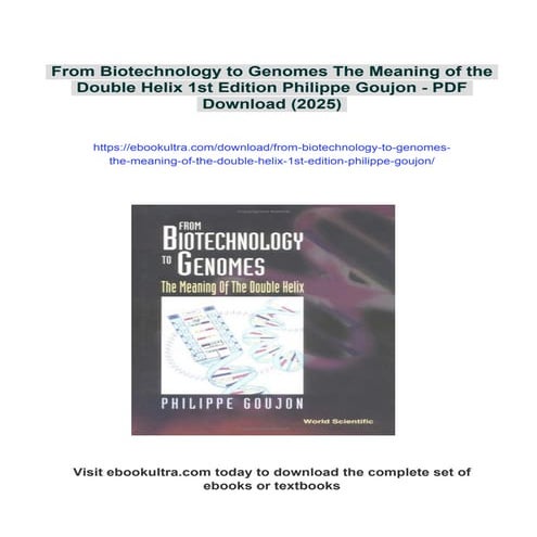 From Biotechnology to Genomes The Meaning of the Double Helix 1st ...