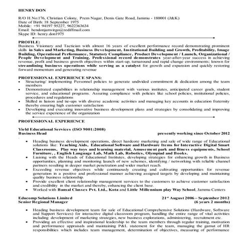 Henry updated CV for North India | DOCX | Business Administration ...