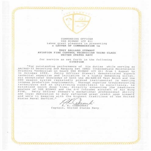 Captain Cebrowski Letter of Comendation | PDF