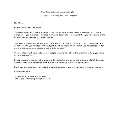 Email marketing campaign sample | DOCX