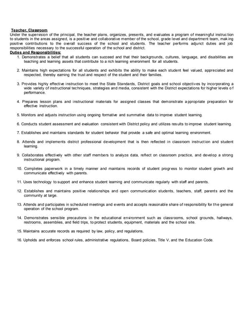 Duties and responsibilities of teachers | DOCX | Education