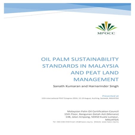 Oil palm sustainability standards in Malaysia MPOCC paper | PDF