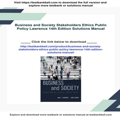 Business and Society Stakeholders Ethics Public Policy Lawrence 14th ...