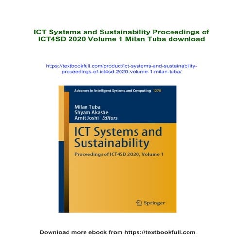 ICT Systems and Sustainability Proceedings of ICT4SD 2020 Volume 1 Milan Tuba | PDF