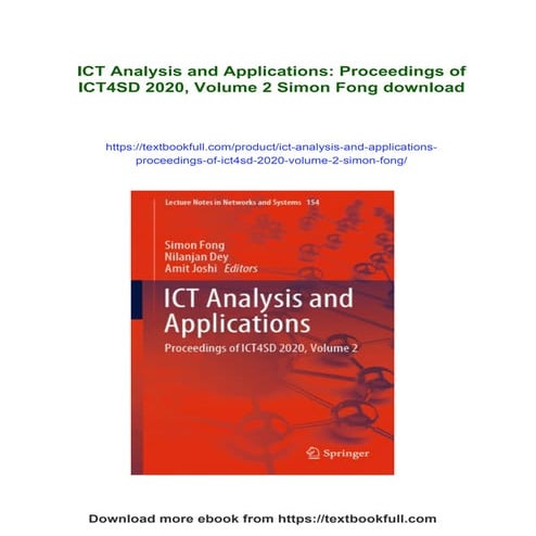 ICT Analysis and Applications: Proceedings of ICT4SD 2020, Volume 2 Simon Fong | PDF