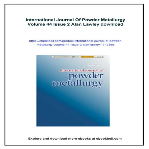 International Journal Of Powder Metallurgy Volume 44 Issue 2 Alan ...