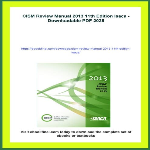 CISM Review Manual 2013 11th Edition Isaca | PDF