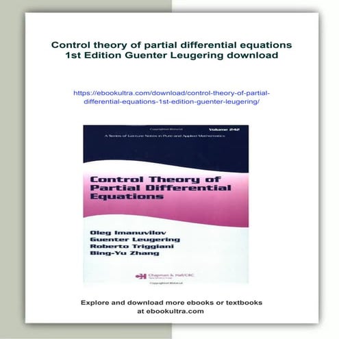 Control theory of partial differential equations 1st Edition Guenter Leugering | PDF
