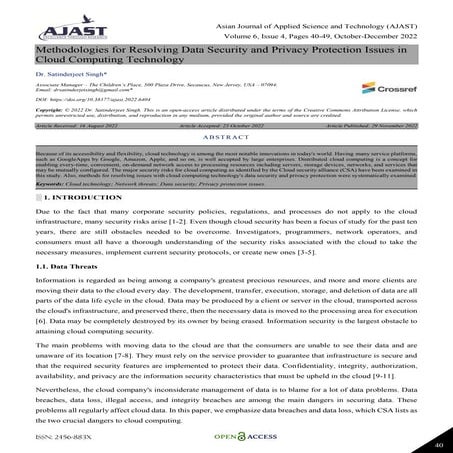 Methodologies for Resolving Data Security and Privacy Protection Issues in Cloud Computing ...