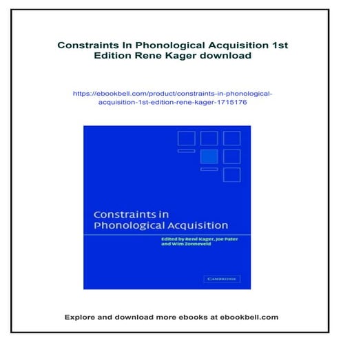 Constraints In Phonological Acquisition 1st Edition Rene Kager | PDF