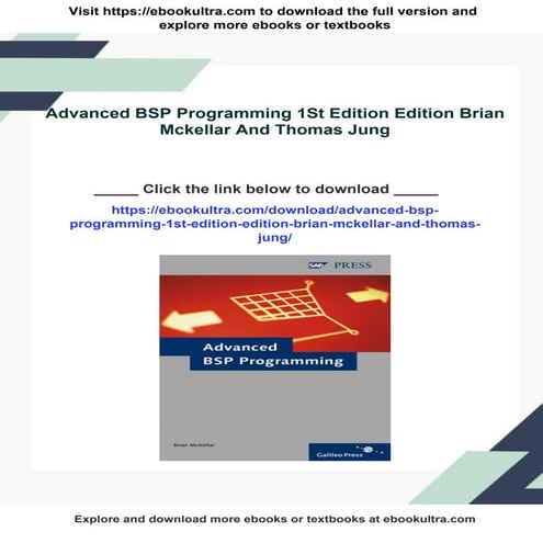 Advanced BSP Programming 1St Edition Edition Brian Mckellar And Thomas Jung | PDF