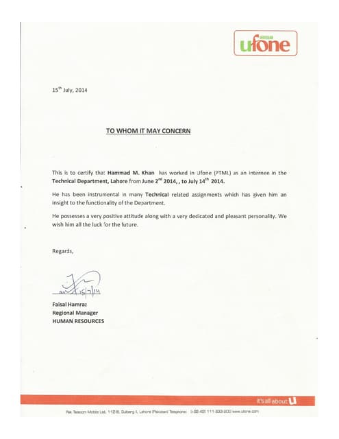 2. Experience Certificate - Ufone | PDF