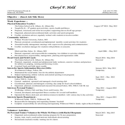 Cheryl Held's Resume June 1, 2015 | DOCX