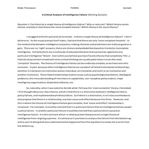 A Critical Analysis of Intelligence Failure | DOCX | Science