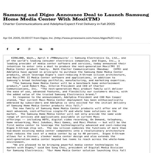 Samsung Digeo Announce Deal to Launch Samsung Home Media Center With ...