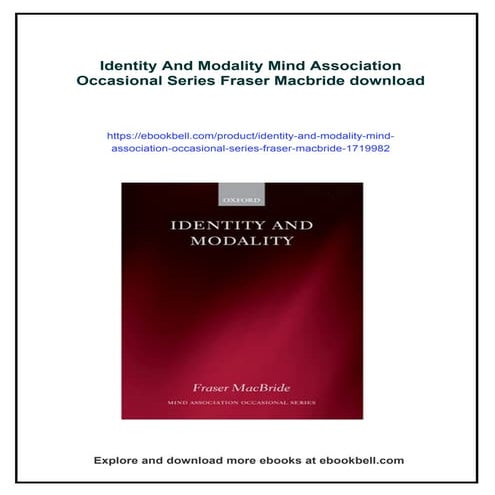 Identity And Modality Mind Association Occasional Series Fraser ...