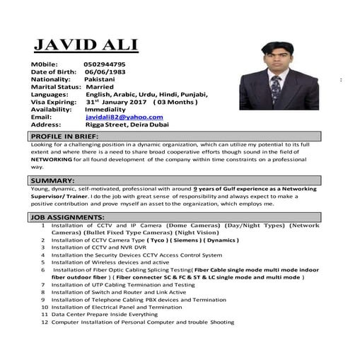 Javid Ali Network CCTV Technician - Copy | DOCX