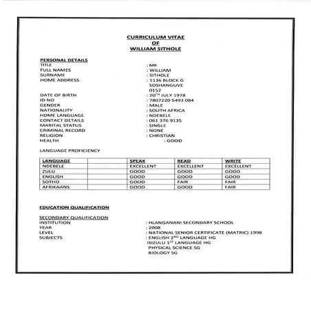 william sithole cv | PDF