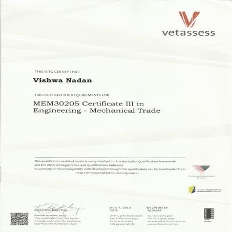 VETASSESS CERTIFICATE | PDF