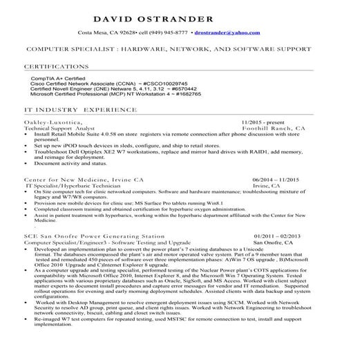 David Ostrander IT | DOC